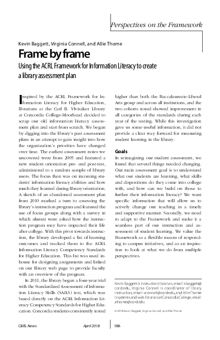(PDF) Frame by frame: Using the ACRL Framework for Information Literacy ...