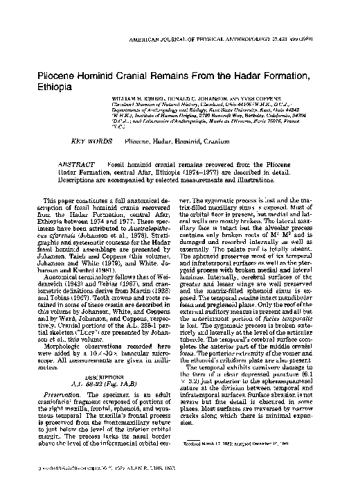 (PDF) Pliocene hominid cranial remains from the Hadar formation, Ethiopia