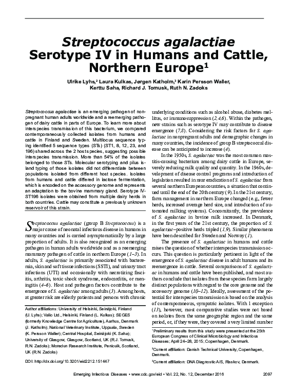(PDF) Streptococcus agalactiae Serotype IV in Humans and Cattle ...