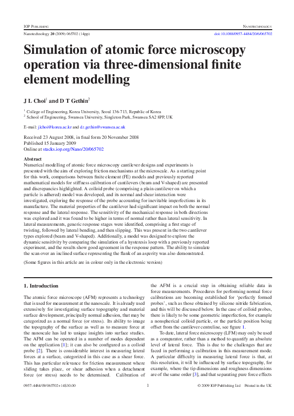 (PDF) Simulation of atomic force microscopy operation via three-dimensional finite element modelling