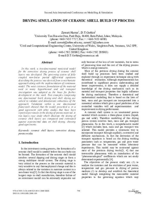 (PDF) Drying Simulation of Ceramic Shell Build Up Process