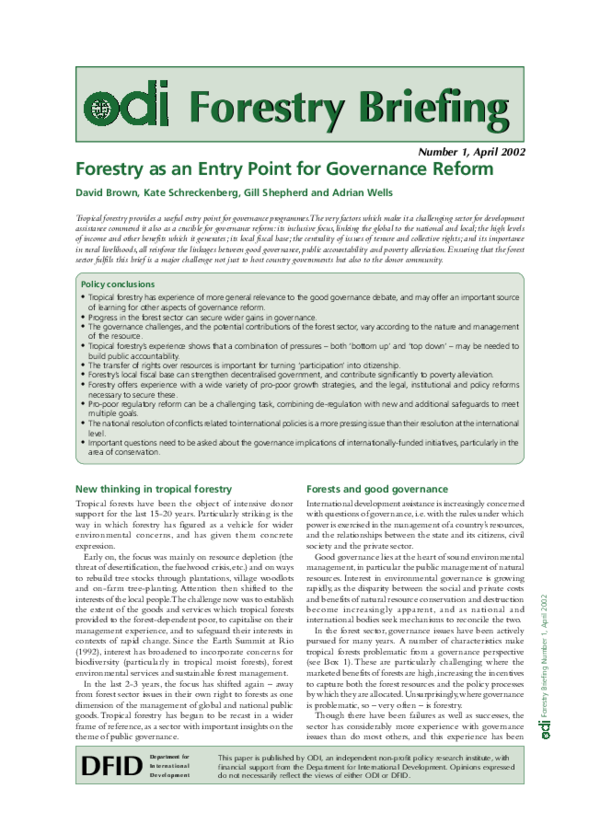 (PDF) Forestry as an entry point for governance reform | Gill Shepherd ...