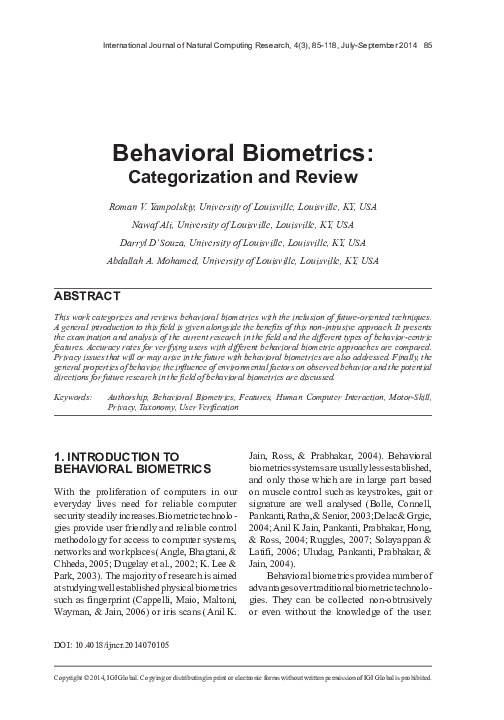 (PDF) Behavioral Biometrics