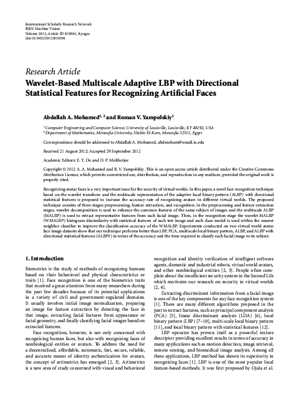 Pdf Wavelet Based Multiscale Adaptive Lbp With Directional Statistical Features For