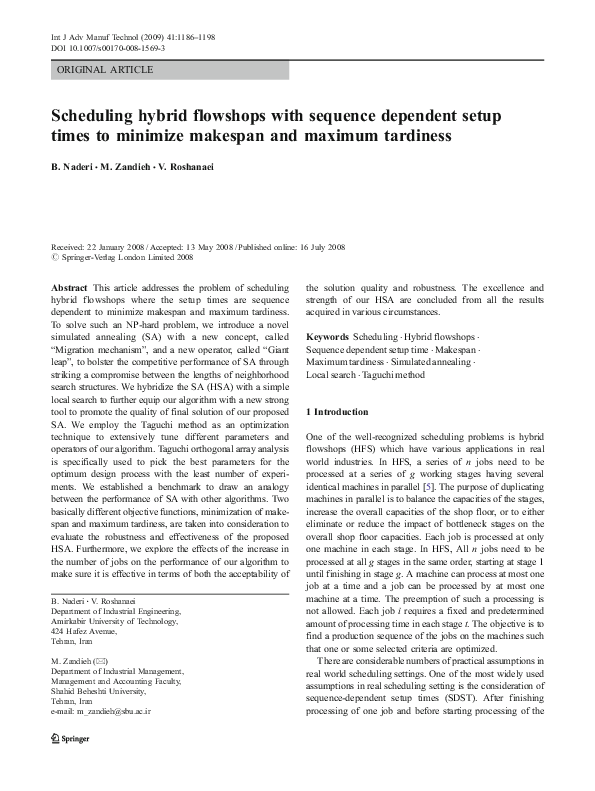 Pdf Scheduling Hybrid Flowshops With Sequence Dependent Setup Times To Minimize Makespan And