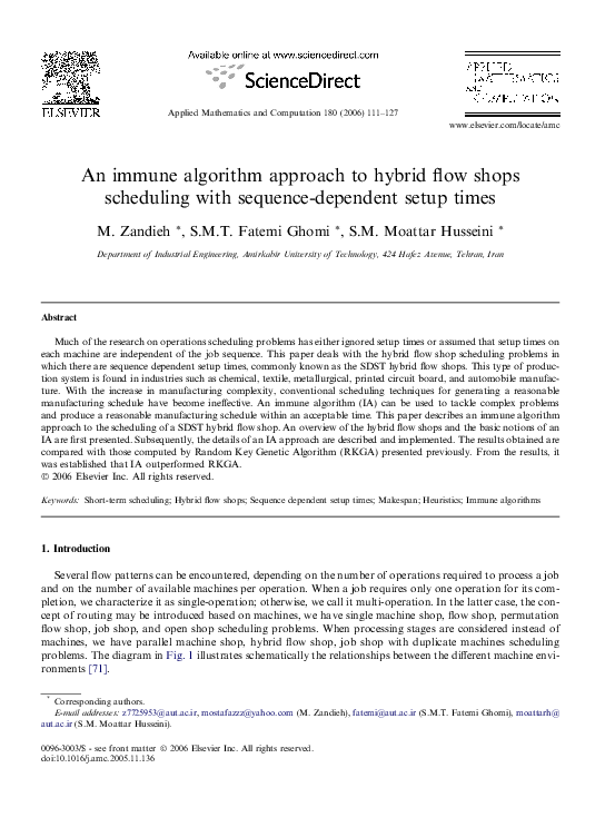(PDF) An immune algorithm approach to hybrid flow shops scheduling with sequence-dependent setup ...