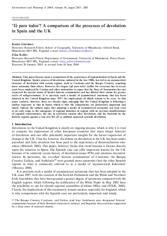 (PDF) Té para todos'? A comparison of the processes of devolution in ...