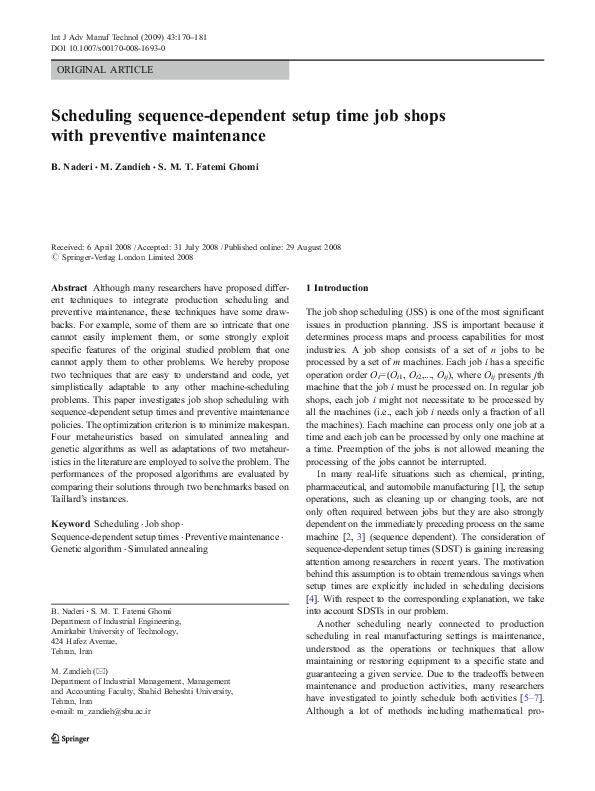 Pdf Job Shop Scheduling With Maintenance Strategies