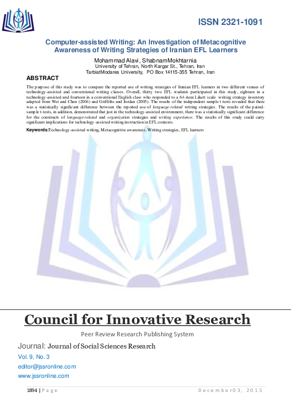 (PDF) Computer-assisted Writing: An Investigation of Metacognitive ...