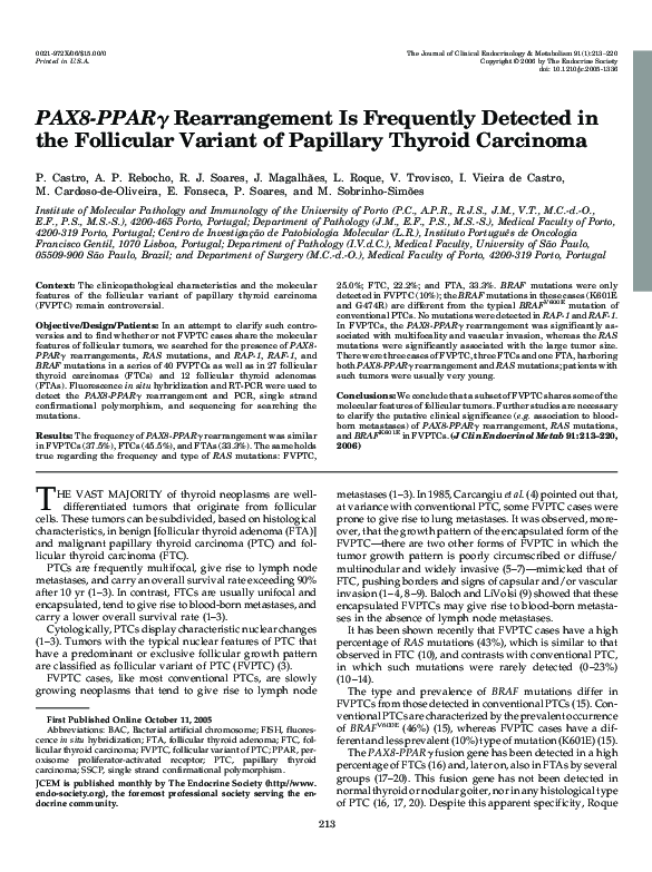 (PDF) PAX8-PPAR γ Rearrangement Is Frequently Detected in the Follicular Variant of Papillary ...