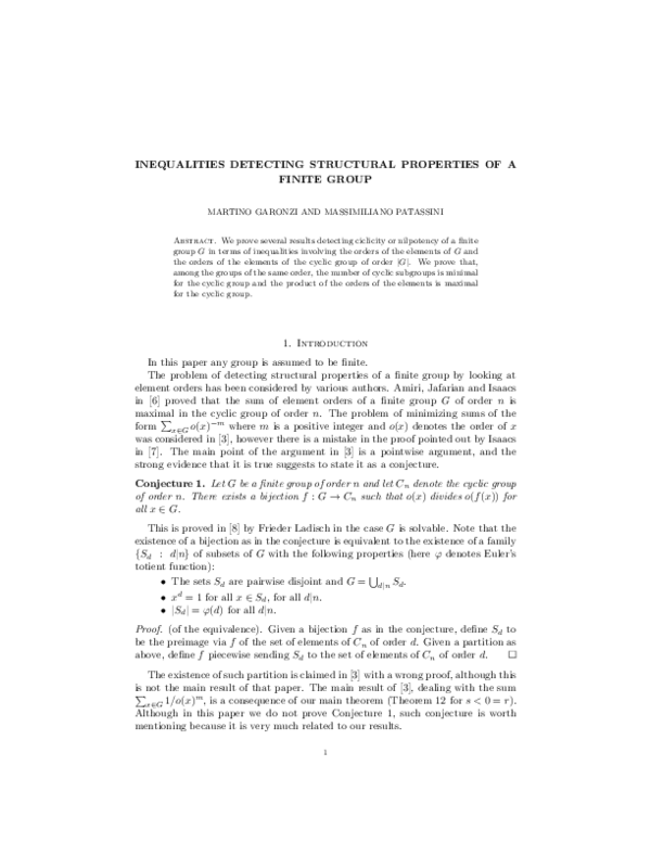 (PDF) Inequalities detecting structural properties of a finite group
