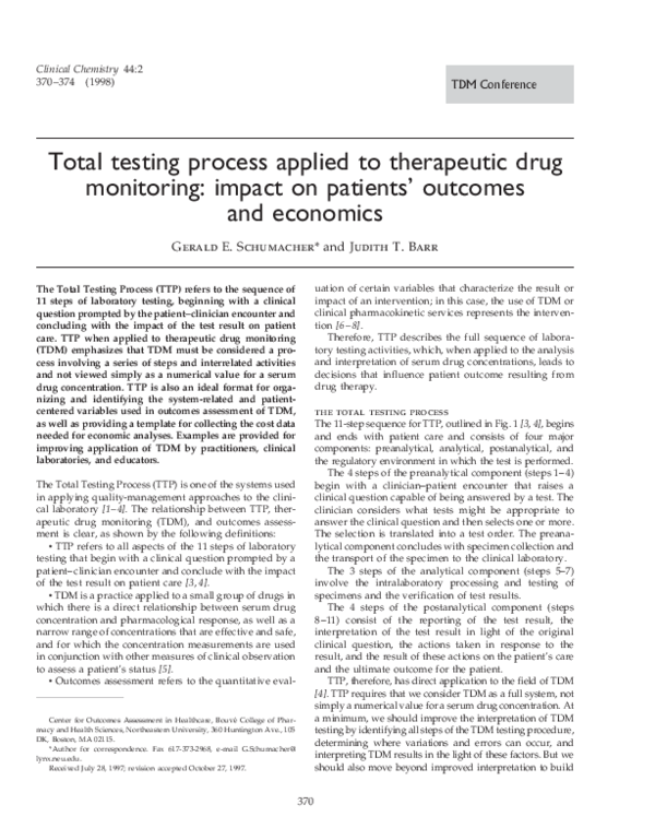 (PDF) Total testing process applied to therapeutic drug monitoring ...