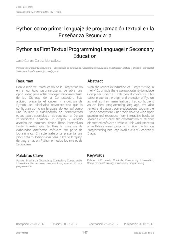 Pdf Python Como Primer Lenguaje De Programación Textual En La
