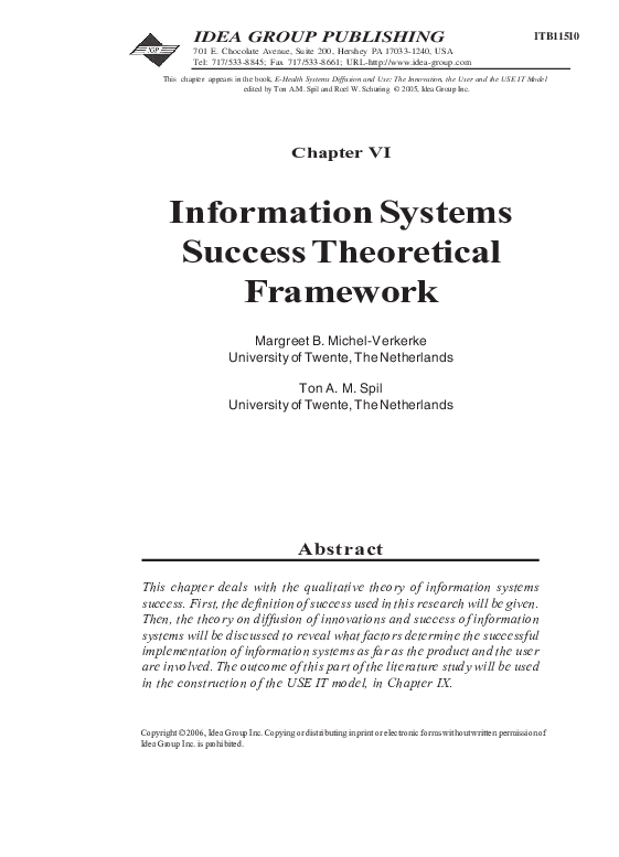 (PDF) Information Systems Success Theoretical Framework