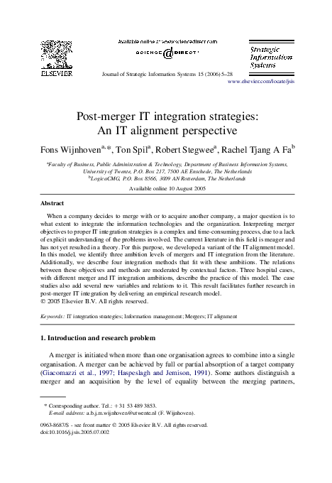 (PDF) Post-merger IT integration strategies: An IT alignment perspective