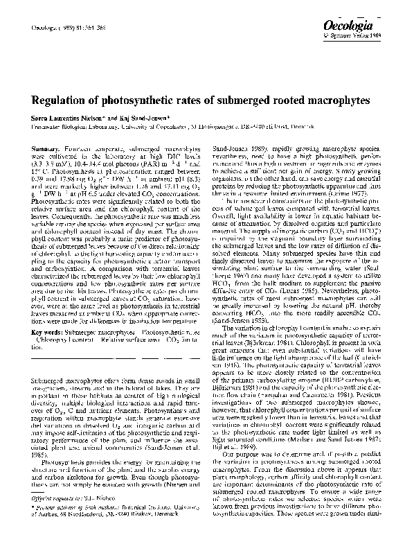 (PDF) Regulation of photosynthetic rates of submerged rooted macrophytes