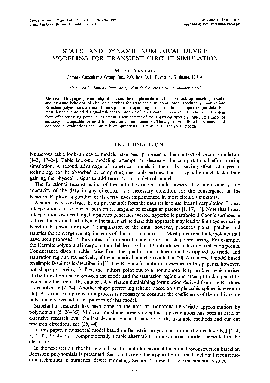 Pdf Static And Dynamic Numerical Device Modeling For Transient Circuit Simulation