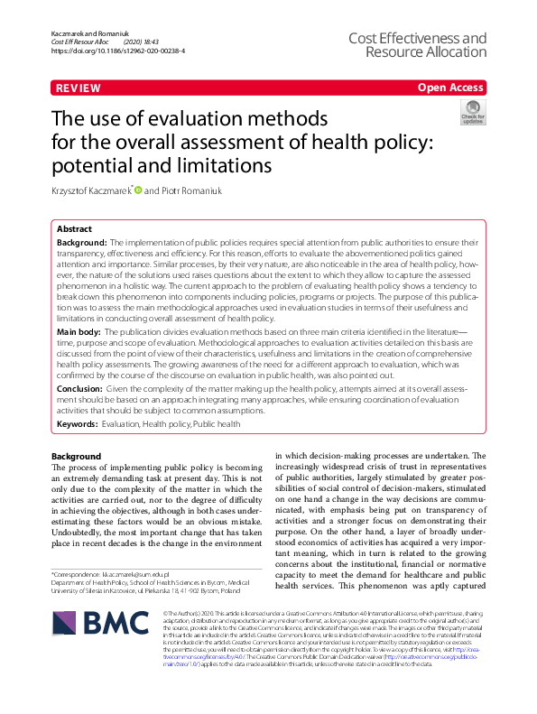 (PDF) The use of evaluation methods for the overall assessment of ...