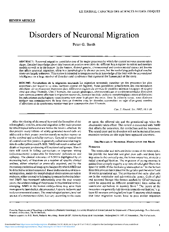 (PDF) Disorders of neuronal migration
