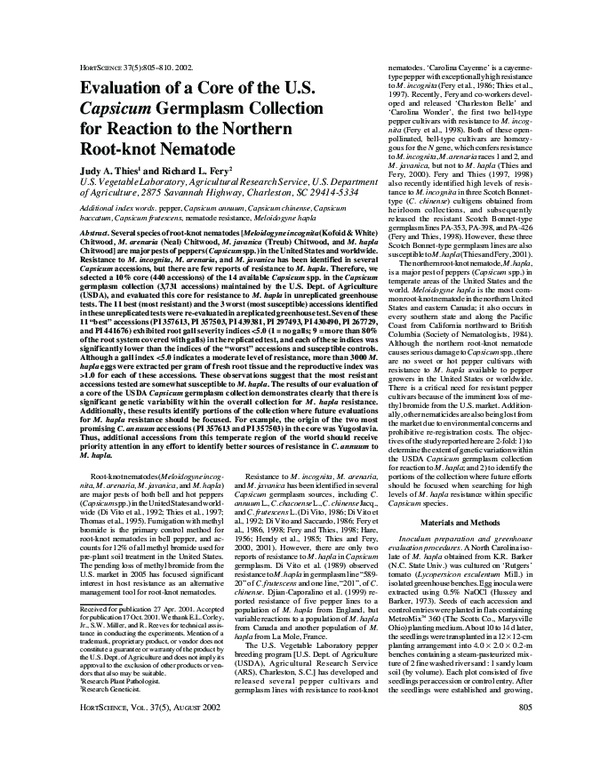 (PDF) Evaluation of a Core of the U.S. Capsicum Germplasm Collection ...