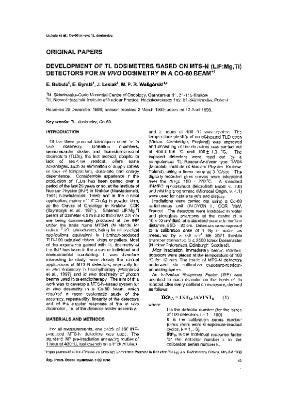 (PDF) Development of TL dosimeters based on MTS-N (LiF:Mg, Ti ...