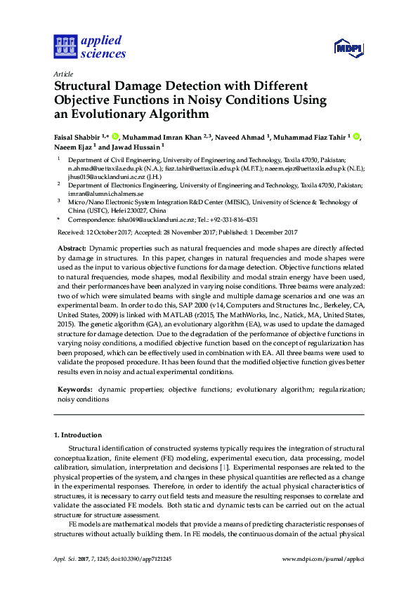 (PDF) Structural Damage Detection with Different Objective Functions in Noisy Conditions Using ...
