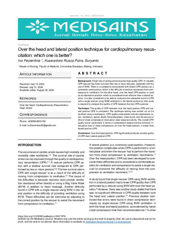 (PDF) Over the head and lateral position technique for cardiopulmonary ...