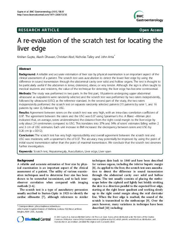 (PDF) A re-evaluation of the scratch test for locating the liver edge