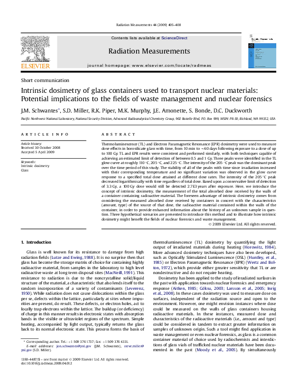 (PDF) Intrinsic Dosimetry of Glass for Nuclear Transport