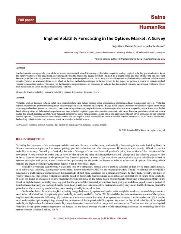 Pdf Implied Volatility Forecasting In The Options Market A Survey