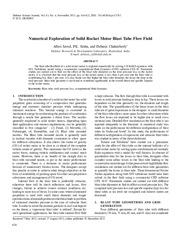 (PDF) Numerical Exploration of Solid Rocket Motor Blast Tube Flow Field