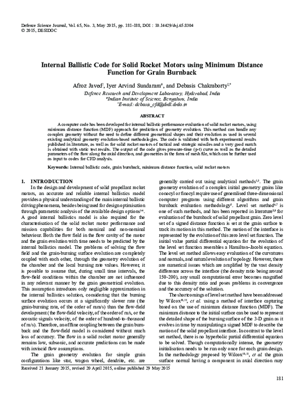 (PDF) Internal Ballistic Code for Solid Rocket Motors using Minimum ...