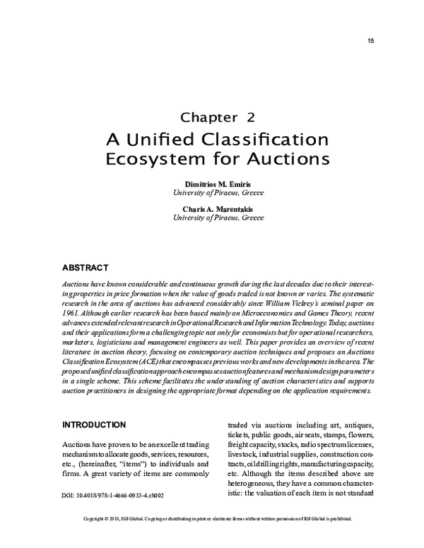 (PDF) A Unified Classification Ecosystem for Auctions