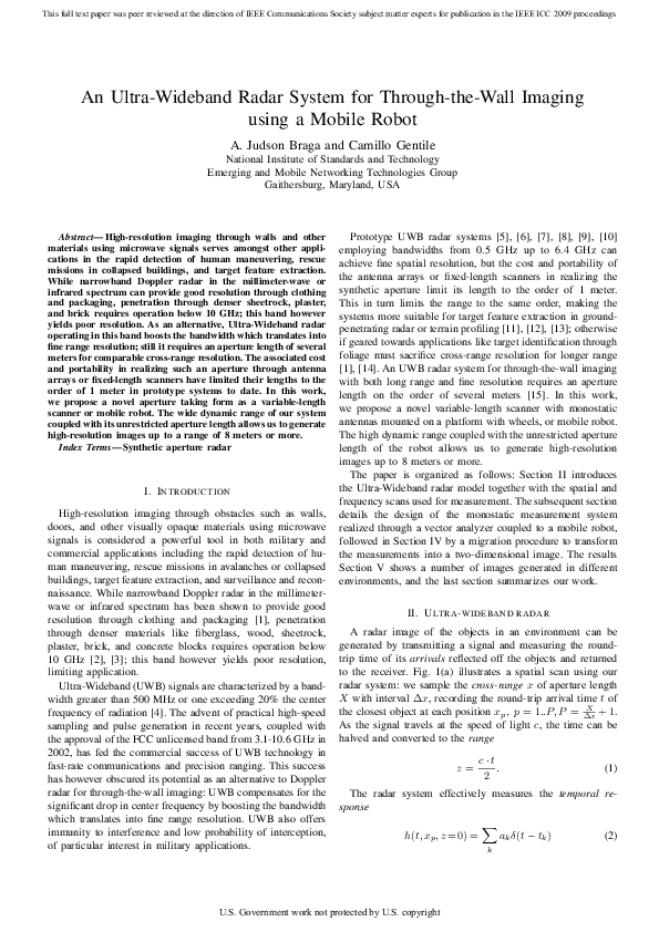 (PDF) An Ultra-Wideband Radar System for Through-the-Wall Imaging Using a Mobile Robot