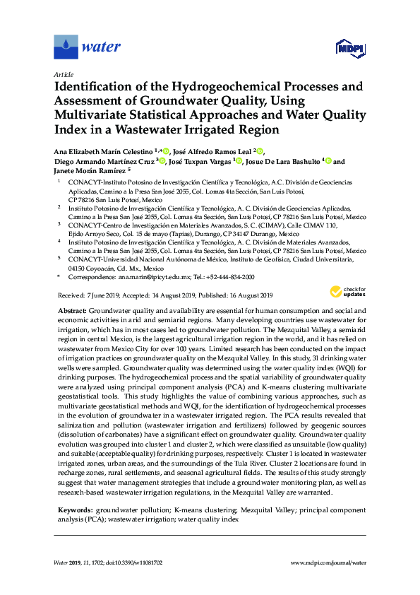 Pdf Identification Of The Hydrogeochemical Processes And Assessment Of Groundwater Quality