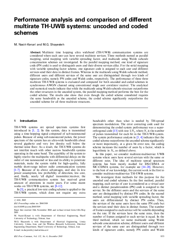 (PDF) Performance analysis and comparison of different multirate TH-UWB systems: uncoded and ...