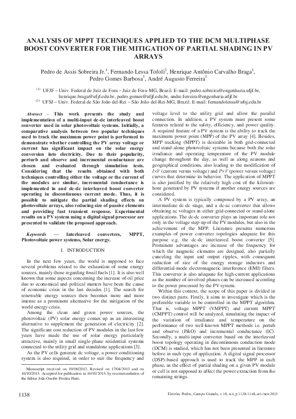 (PDF) Analysis Of Mppt Techniques Applied To The Dcm Multiphase Boost ...