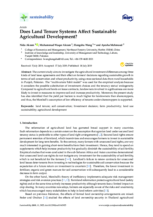 (PDF) Does Land Tenure Systems Affect Sustainable Agricultural Development?