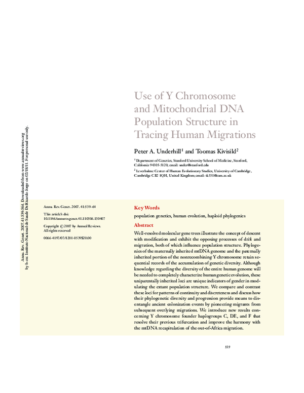 (PDF) Use of Y Chromosome and Mitochondrial DNA Population Structure in ...