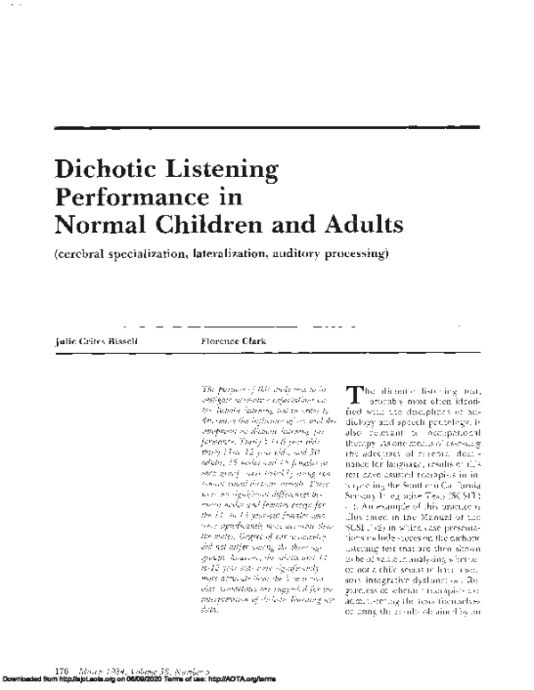 (PDF) Dichotic Listening Performance in Normal Children and Adults