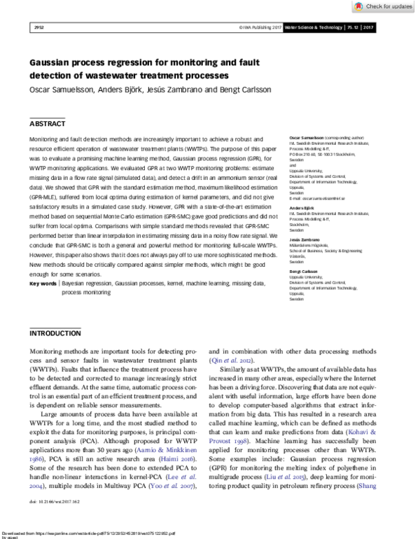 Pdf Gaussian Process Regression For Monitoring And Fault Detection Of