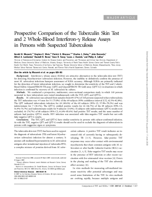 Pdf Prospective Comparison Of The Tuberculin Skin Test And 2 Whole