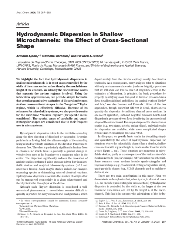 (PDF) Hydrodynamic Dispersion in Shallow Microchannels: the Effect of ...