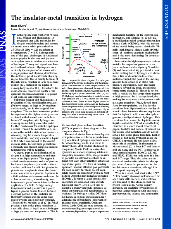 (PDF) The insulator-metal transition in hydrogen | Isaac Silvera ...