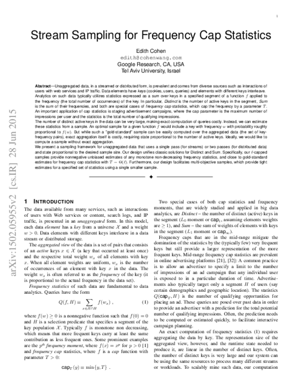 (PDF) Stream Sampling for Frequency Cap Statistics