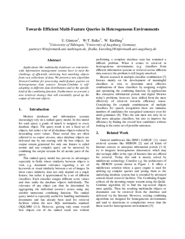 (PDF) Towards efficient multi-feature queries in heterogeneous environments
