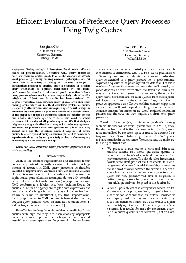 (PDF) Efficient evaluation of preference query processes using twig caches