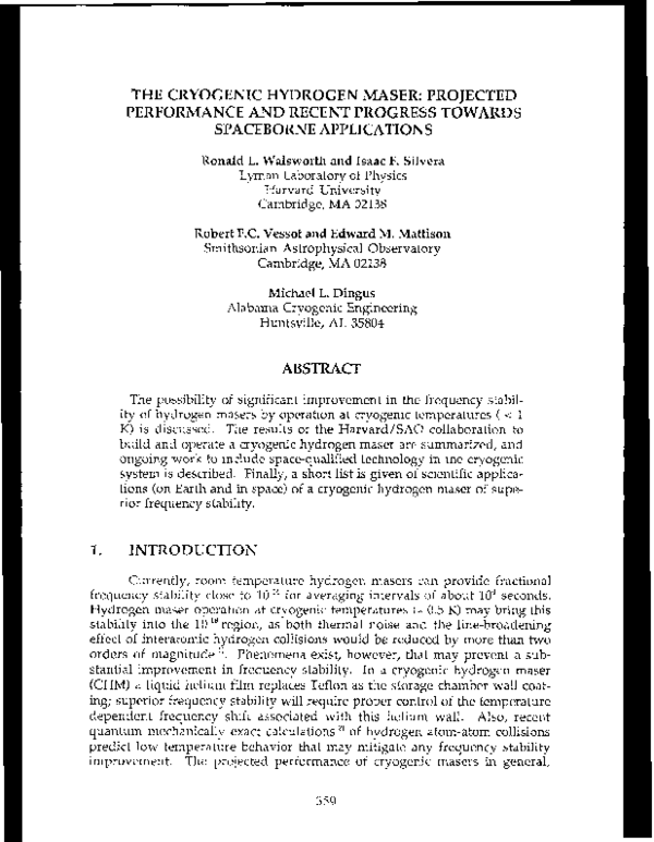(PDF) The Cryogenic Hydrogen Maser: Projected Performance and Recent ...