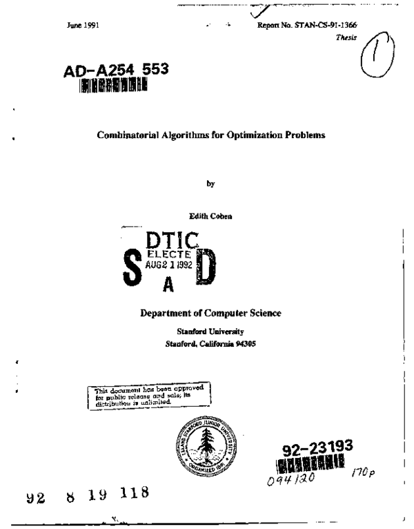 Pdf Combinatorial Algorithms For Optimization Problems Edith Cohen