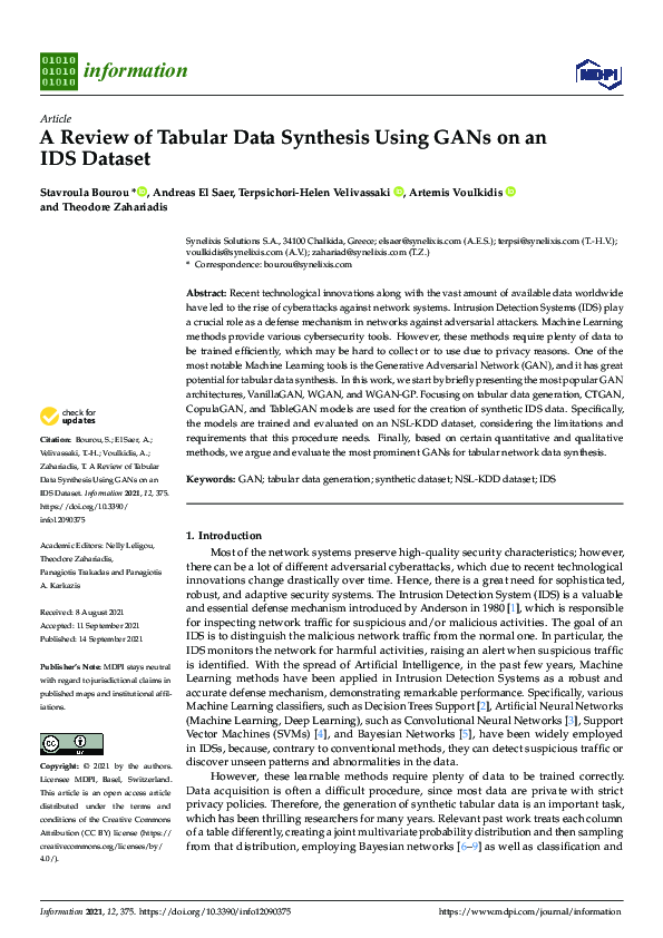 Pdf A Review Of Tabular Data Synthesis Using Gans On An Ids Dataset